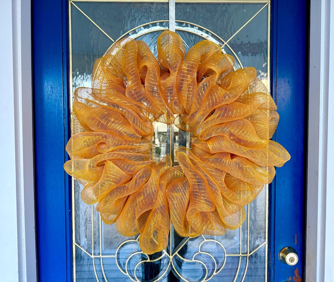 Marigold Orange and Gold Metallic Deco Mesh Wreath Wreath Base-make ...