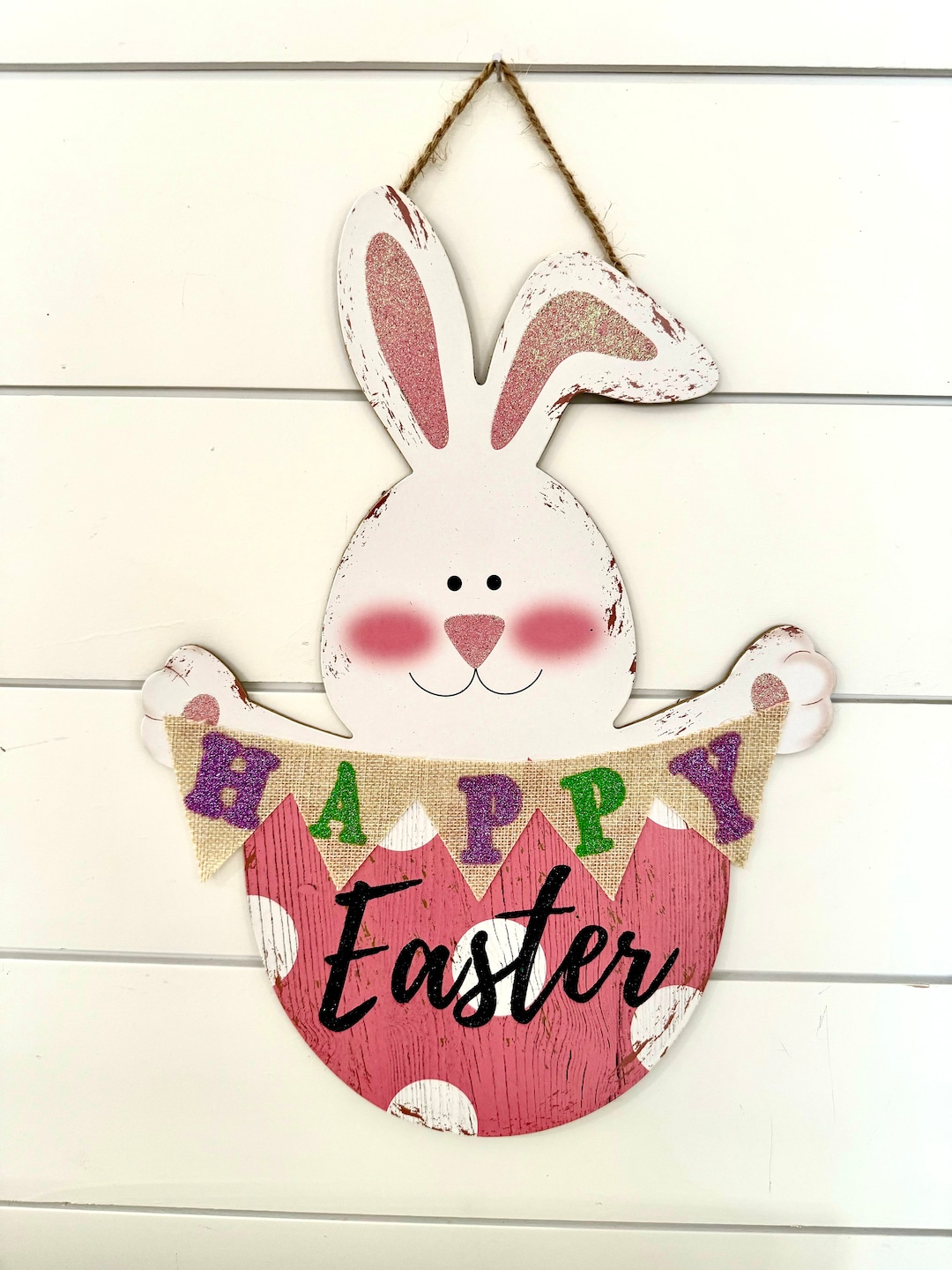 Happy Easter Bunny Egg Glitter Wood Sign easter Bunny Sign Wreath Sign ...