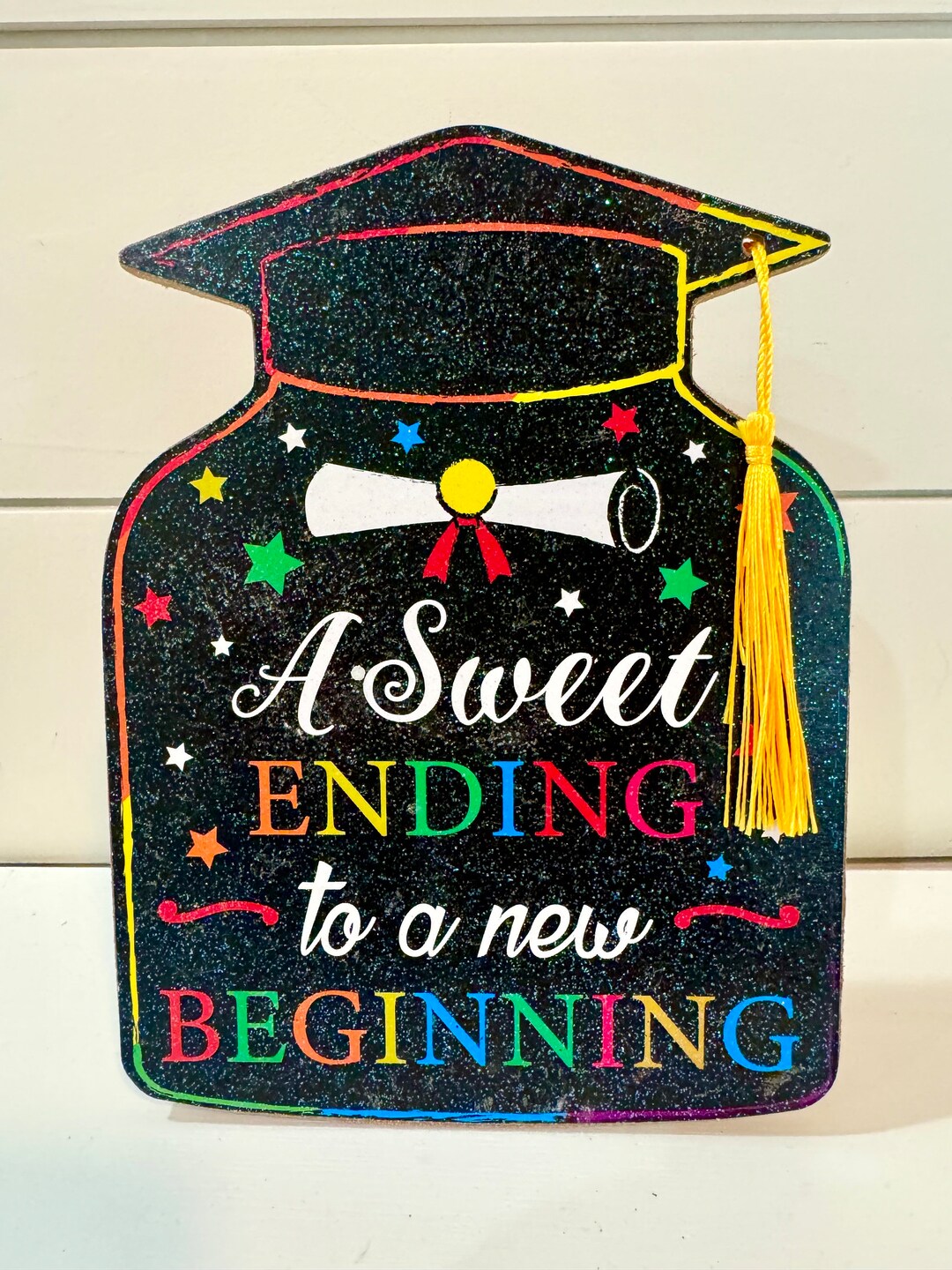 Graduation Sign-rainbow Grad Glitter-free Standing Sign-graduation ...