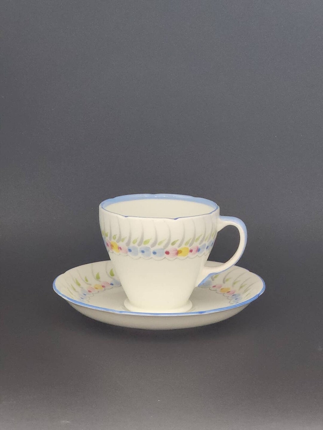 Vtg Samson Smith Old Royal Tea Cup and Saucer 2 Oz Blue Rim England ...