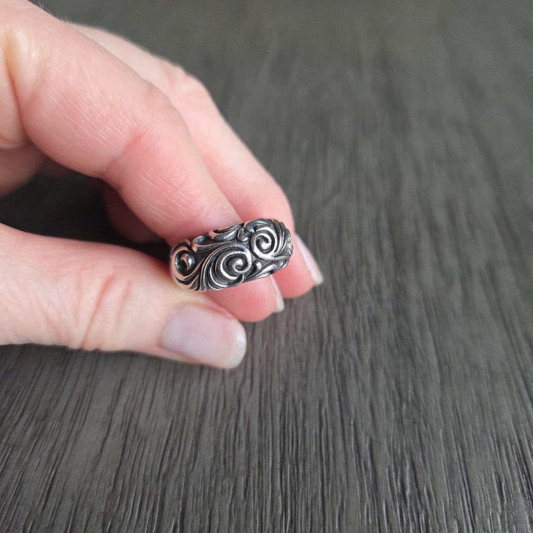 Vintage Silver Ring Size 7 – Raised Swirl Motif, Textured Artisan Band - Etsy