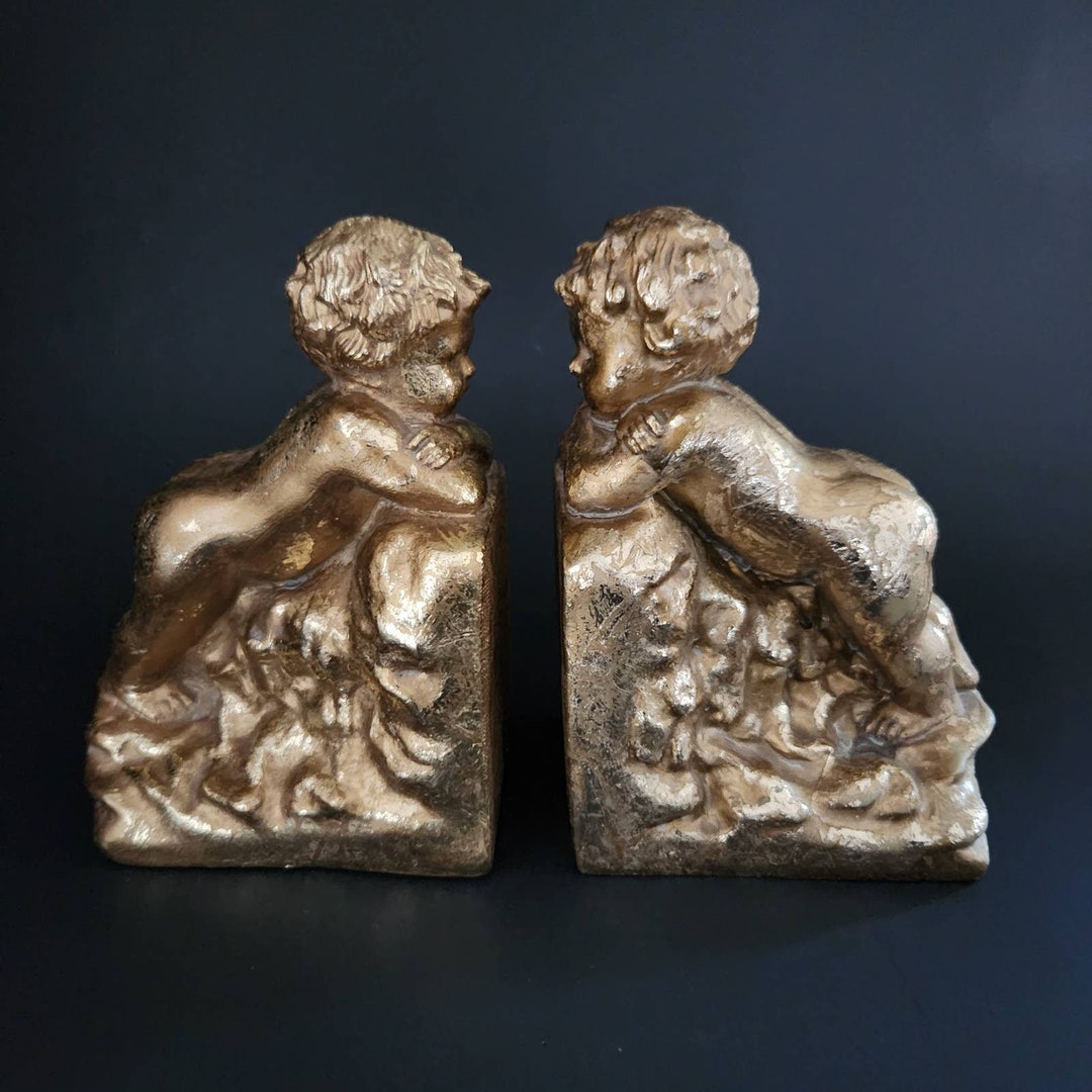 Cherub Bookends Gold Colored Vintage Home Library Decoration - Etsy