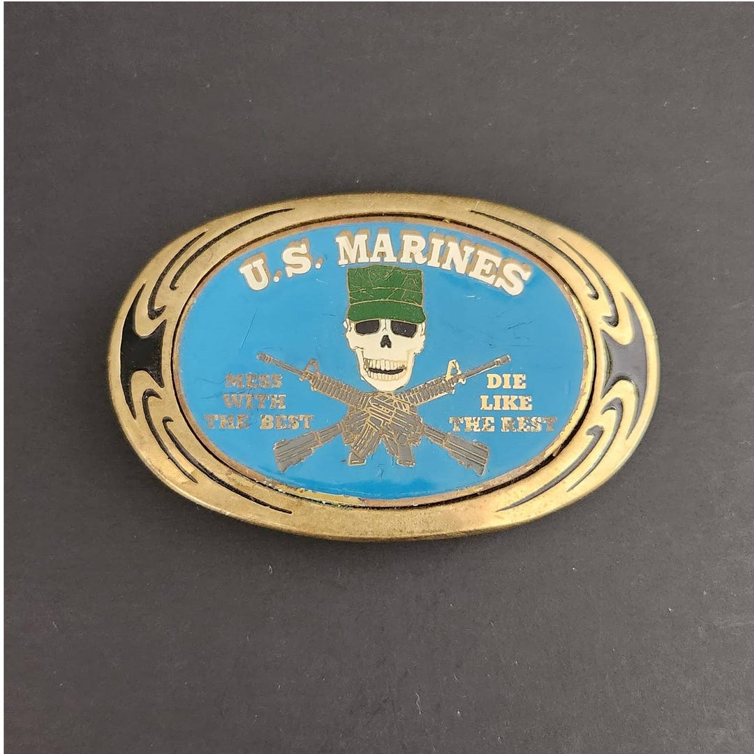 Vintage Solid Brass US Marines Belt Buckle – 1983 Military Memorabilia ...
