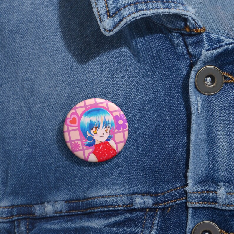Fashionable, Y2K, Blue-haired Anime Girl Pin Button - Etsy