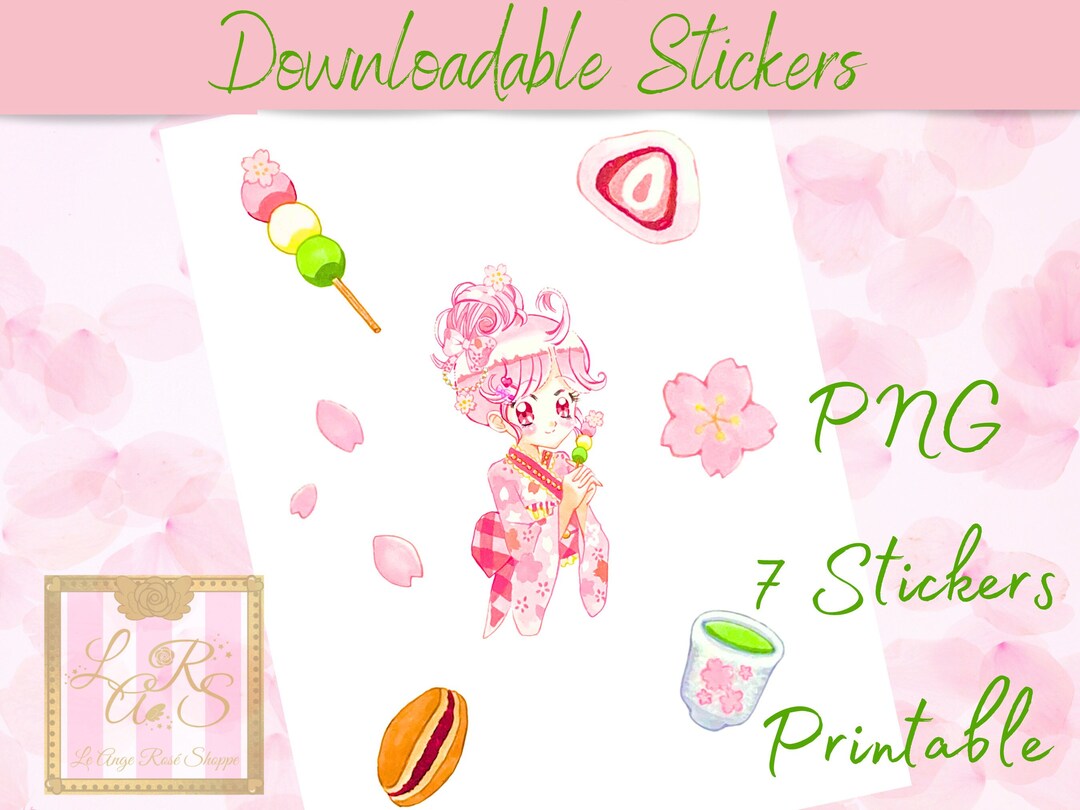 Kawaii Sakura Anime Girl and Sweets Digital Printable PNG Sticker ...
