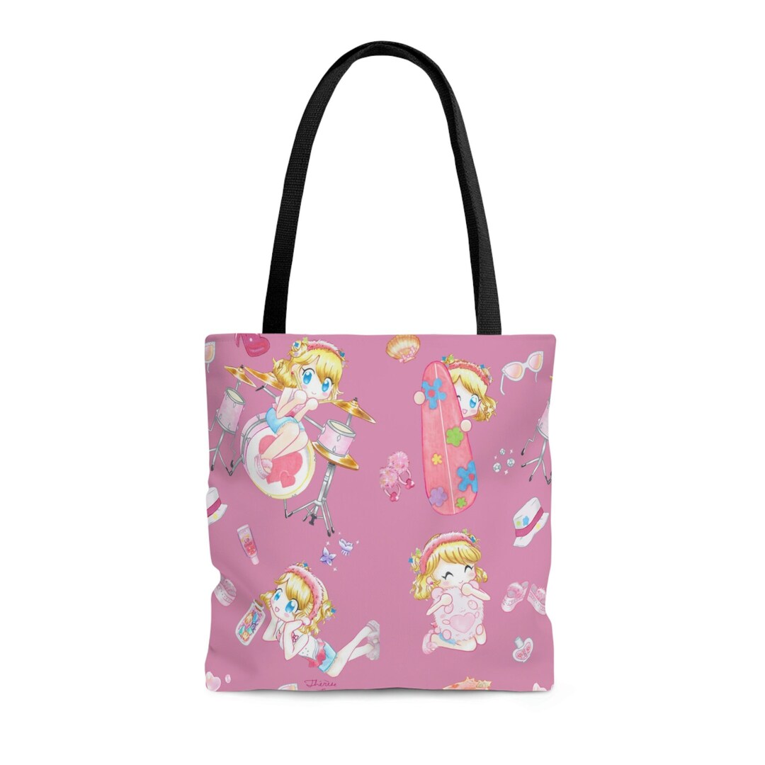 16 X 16 Pink Polyester Tote Bag: Cute Chibi Beach Anime Girl - Etsy