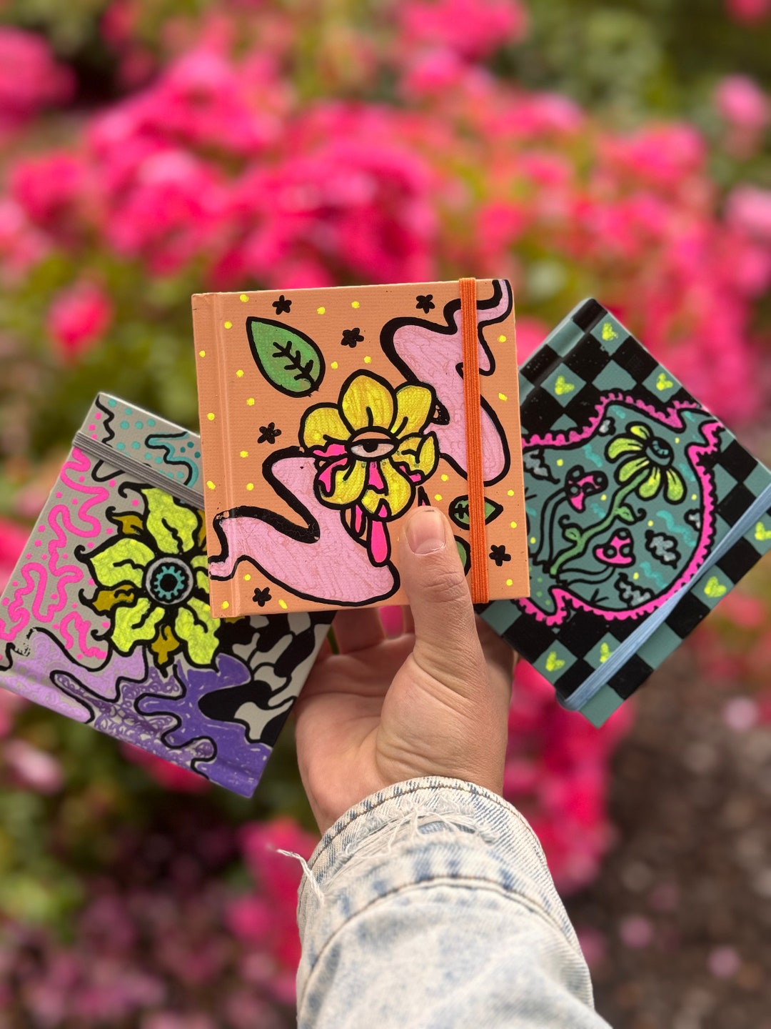 Hand-drawn Original 4x4 Sketchbooks blue or Pink Left / Sketch / Trippy ...