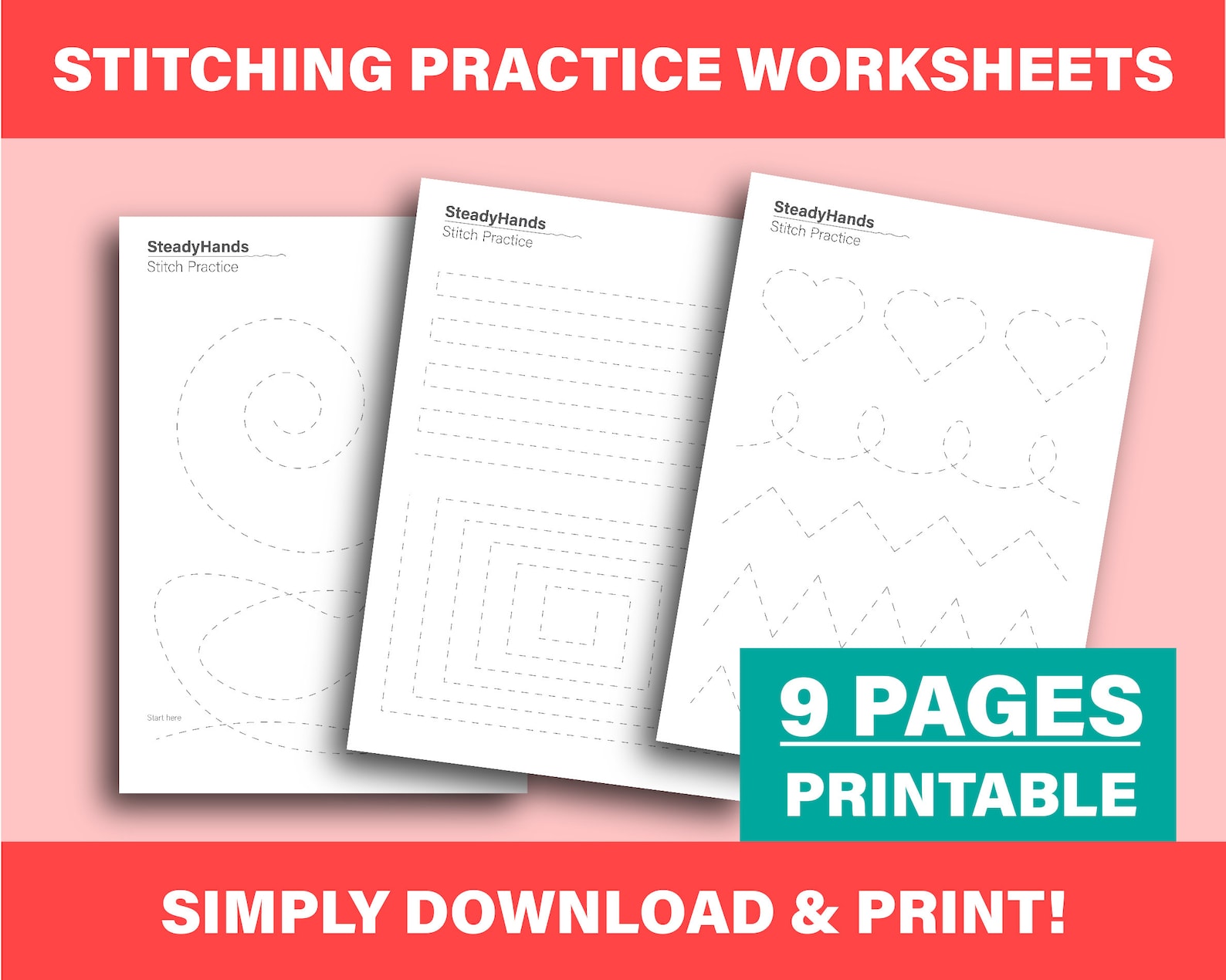 Sewing Practice Worksheets, Beginner Stitching (PDF Pattern) - Etsy