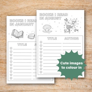 Printable Monthly Reading Log for Kids With Colouring In, Title and ...