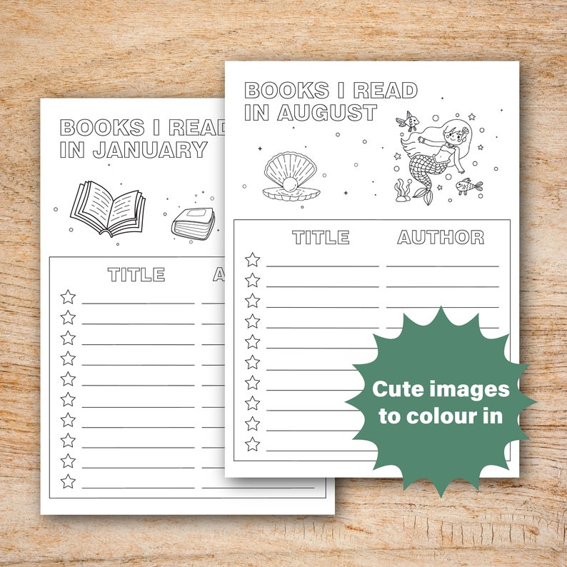 Printable Monthly Reading Log for Kids With Colouring In, Title and ...