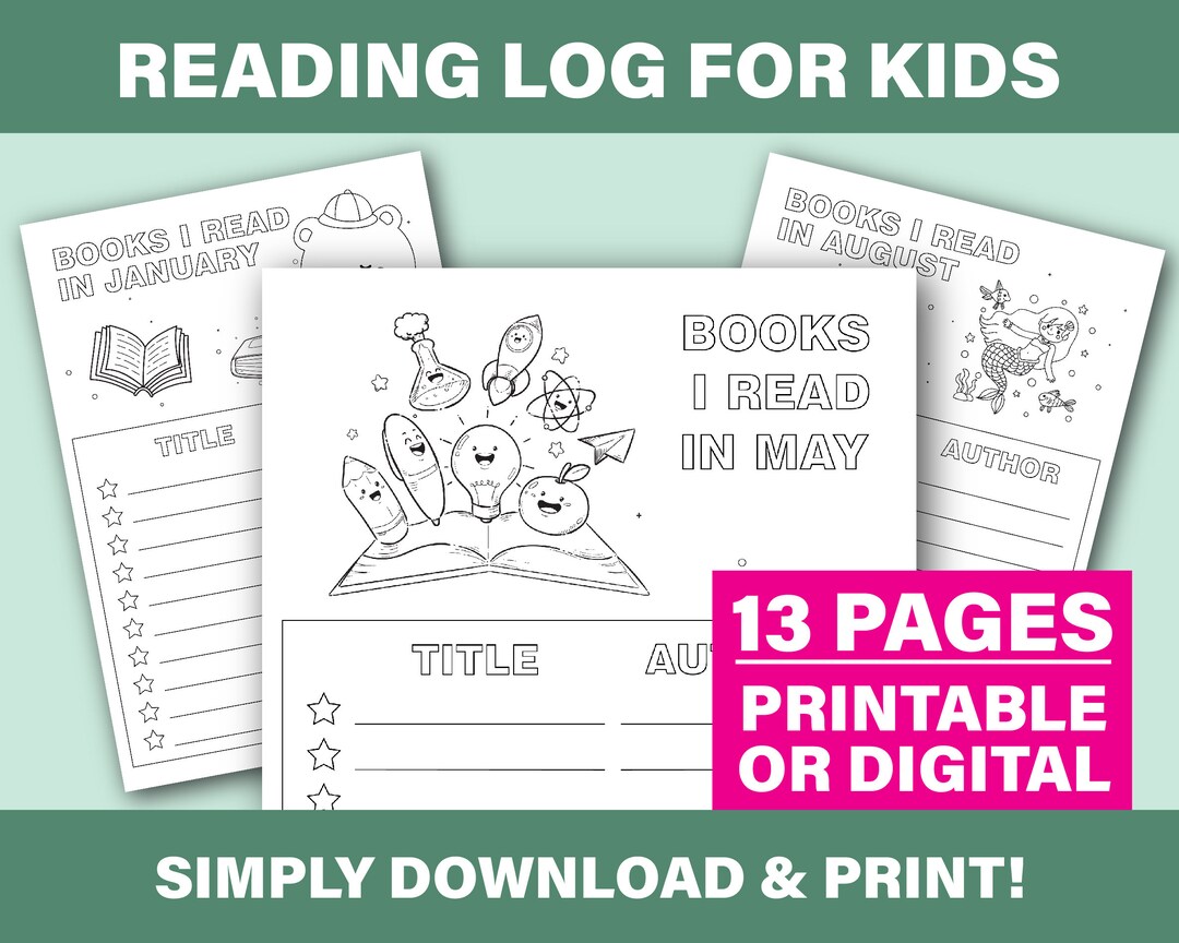 Printable Monthly Reading Log for Kids With Colouring In, Title and ...
