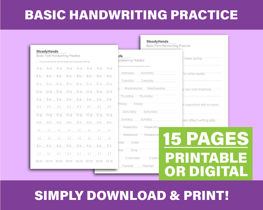 Basic Font Handwriting Practice Worksheets (printable Sheets, Alphabet ...