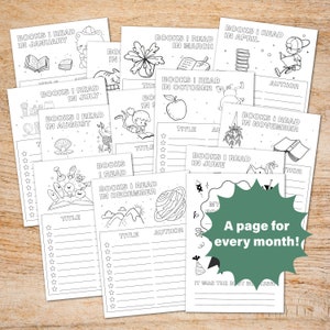 Printable Monthly Reading Log for Kids With Colouring In, Title and ...