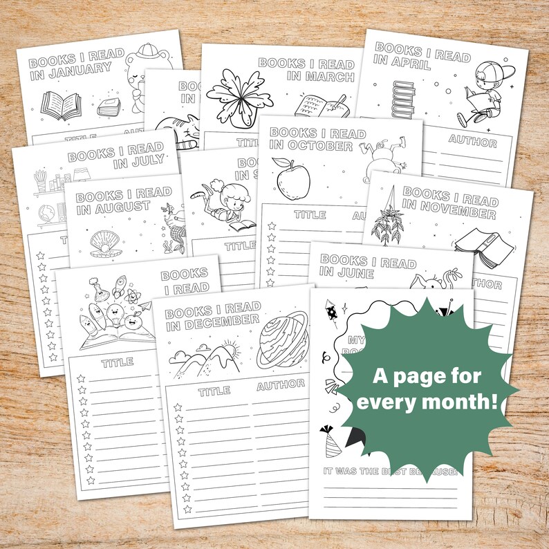 Printable Monthly Reading Log for Kids With Colouring In, Title and ...