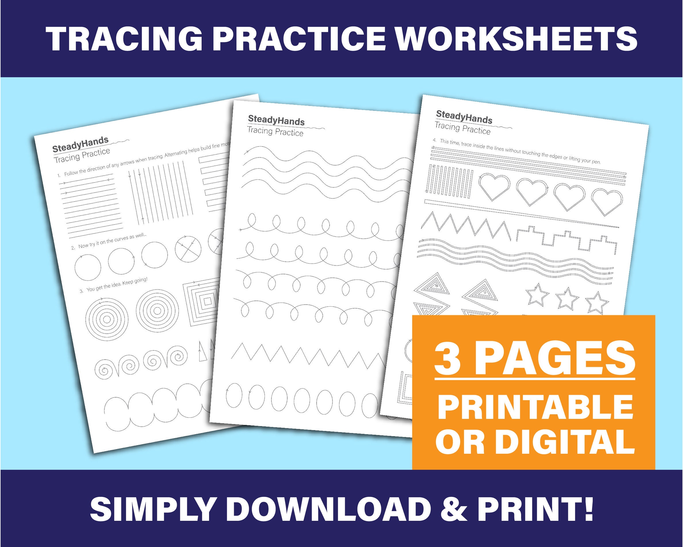 Line Tracing Practice Worksheets (steady Hands, Printable Sheets, Fine ...