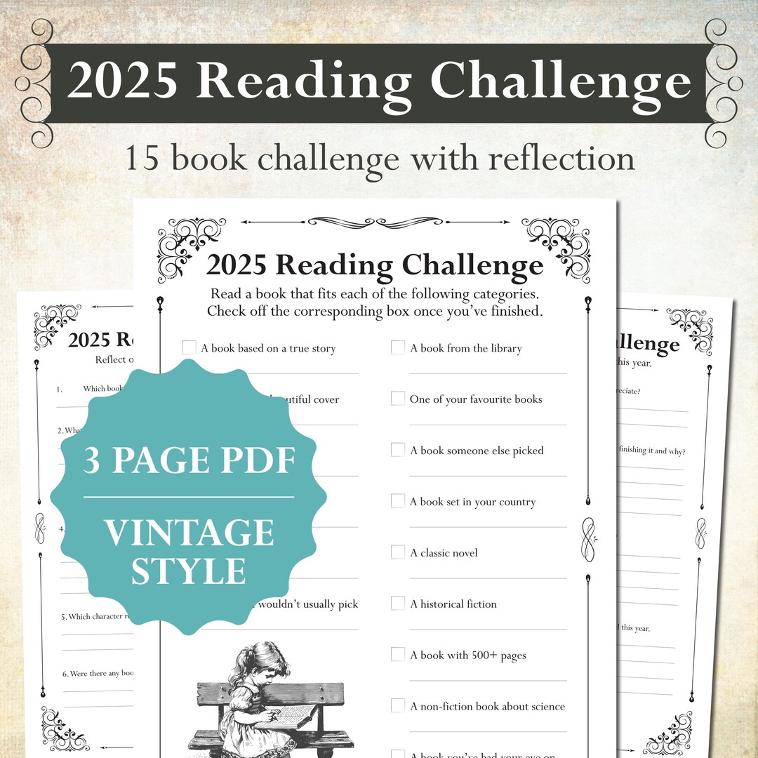 2025 Reading Challenge Printable PDF, Vintage Aesthetic Book Tracker ...