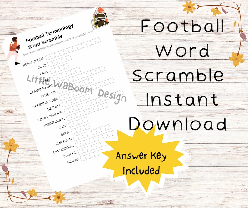 Football Word Scramble Instant Download, American Football Word Game ...