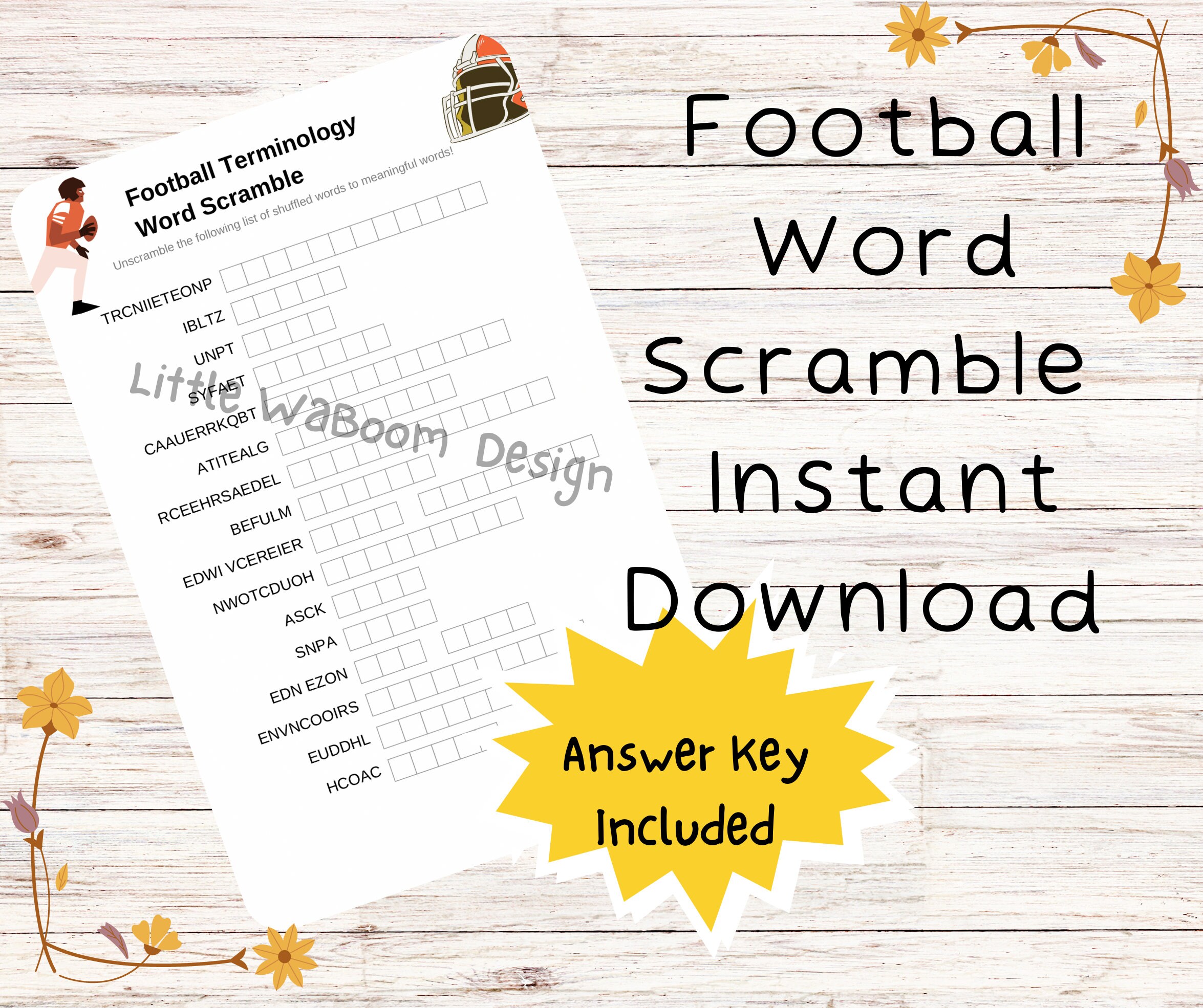 Football Word Scramble Instant Download, American Football Word Game ...