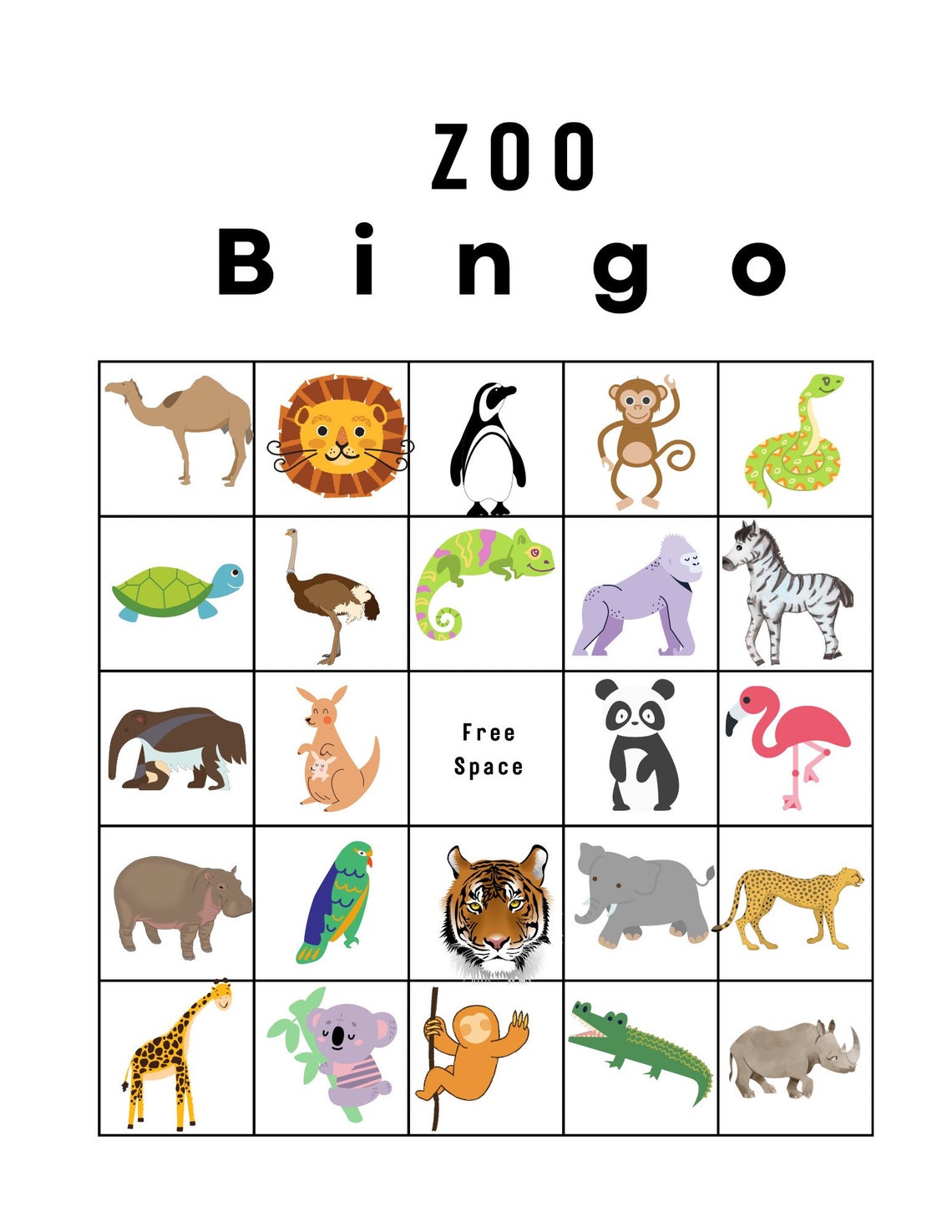 Four Printable Zoo Bingo Boards Instant Download Bingo Boards - Etsy