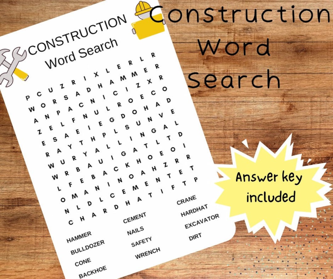 Construction Word Search Instant Download, Printable Construction Word ...
