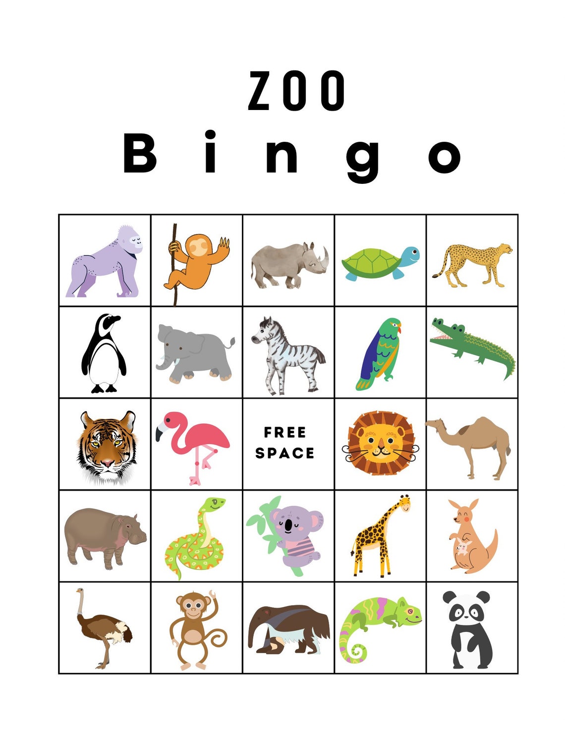 Four Printable Zoo Bingo Boards Instant Download Bingo Boards - Etsy