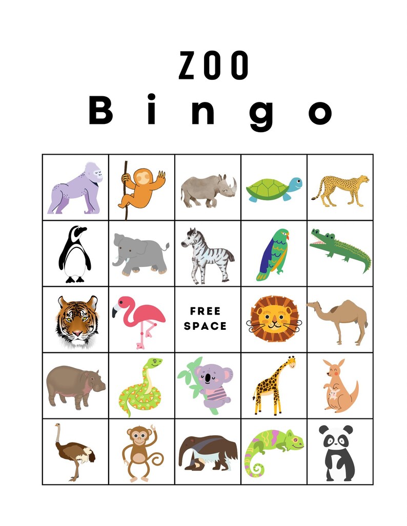 Four Printable Zoo Bingo Boards Instant Download Bingo Boards - Etsy
