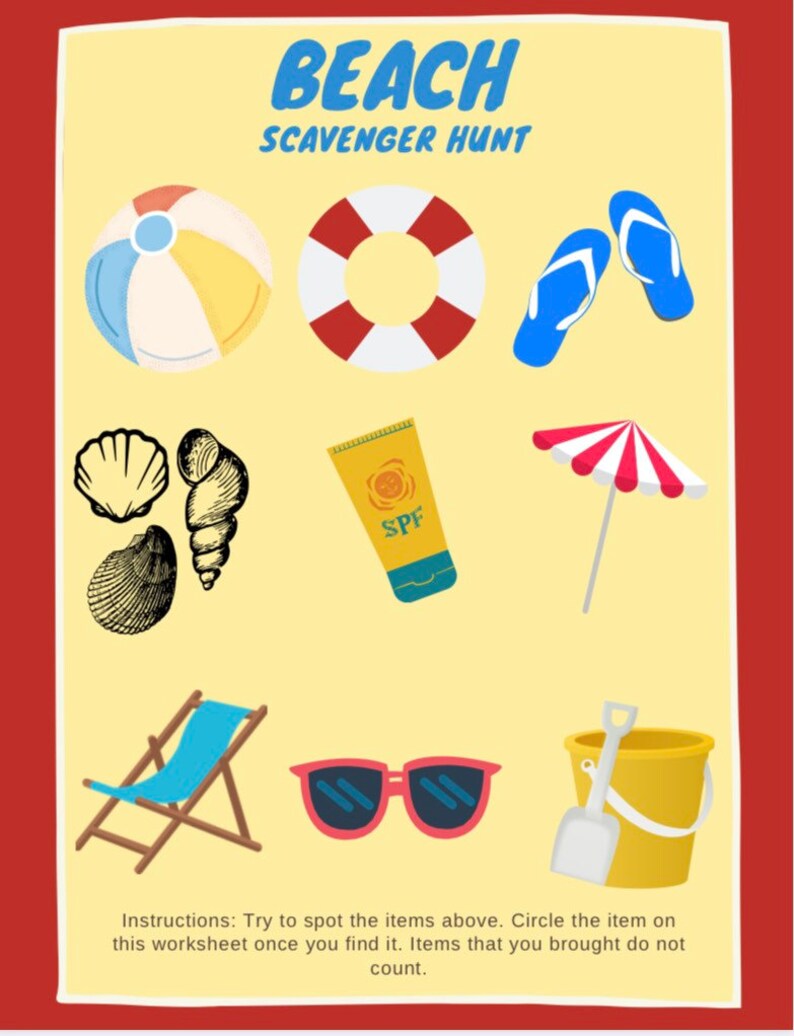 Beach Scavenger Hunt Instant Download, Printable Beach Vacation ...