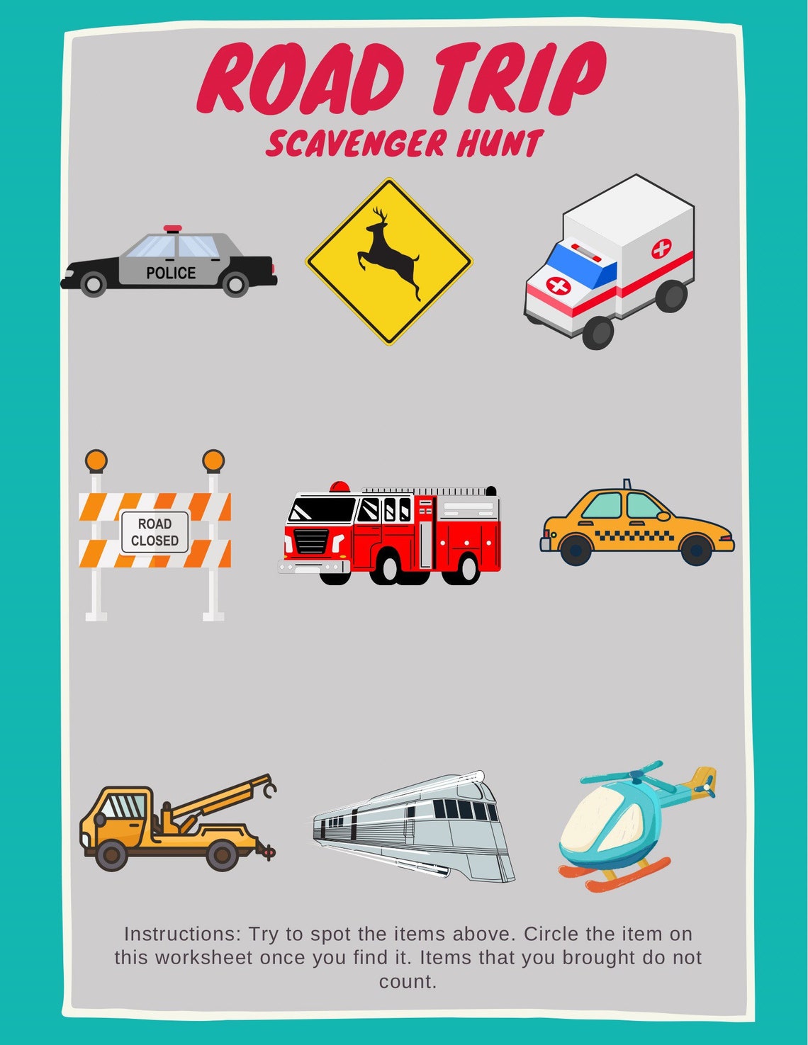 Road Trip Printable Game, Instant Download Car Game, PDF Travel Fun - Etsy