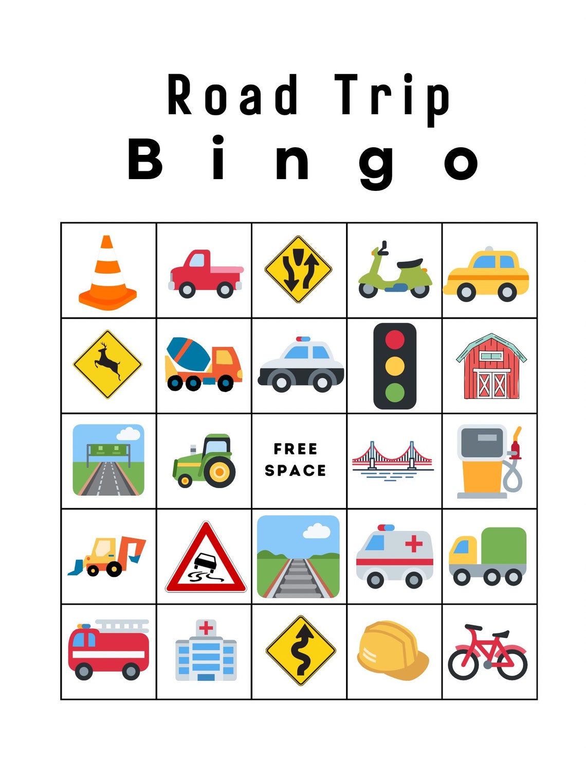 Road Trip Bingo Instant Download, Paper Car Game Printable, PDF Bingo ...