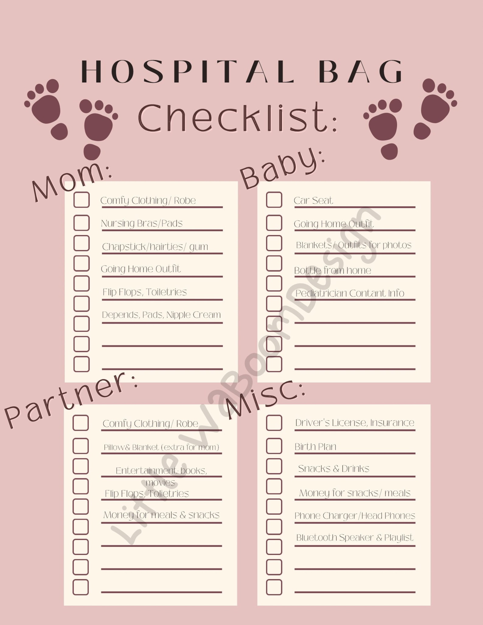New Mom Hospital Bag Checklist Printable, Hospital Bag Packing List ...