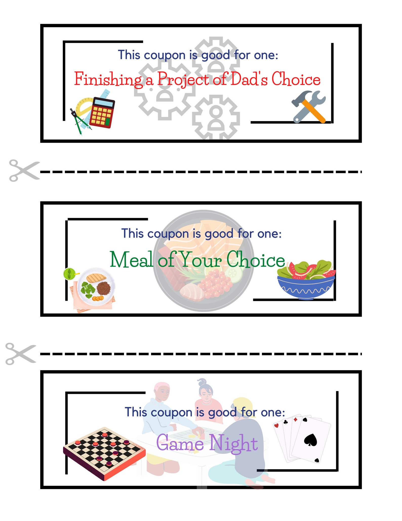 Printable Activity Coupons for Fathers Day Fathers Day - Etsy