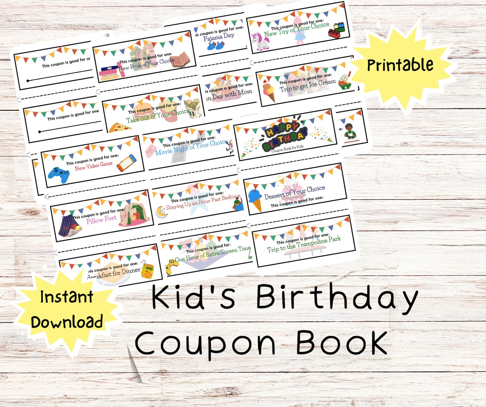 Kid's Birthday Coupon Printable, Children's Birthday Activity Voucher ...