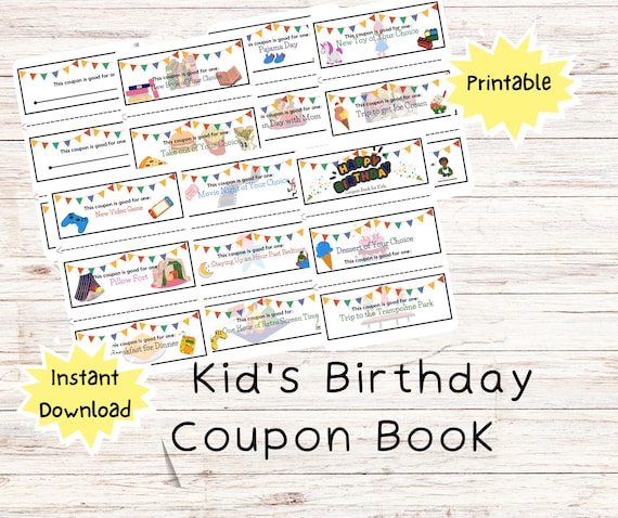 Kid's Birthday Coupon Printable Children's Birthday - Etsy