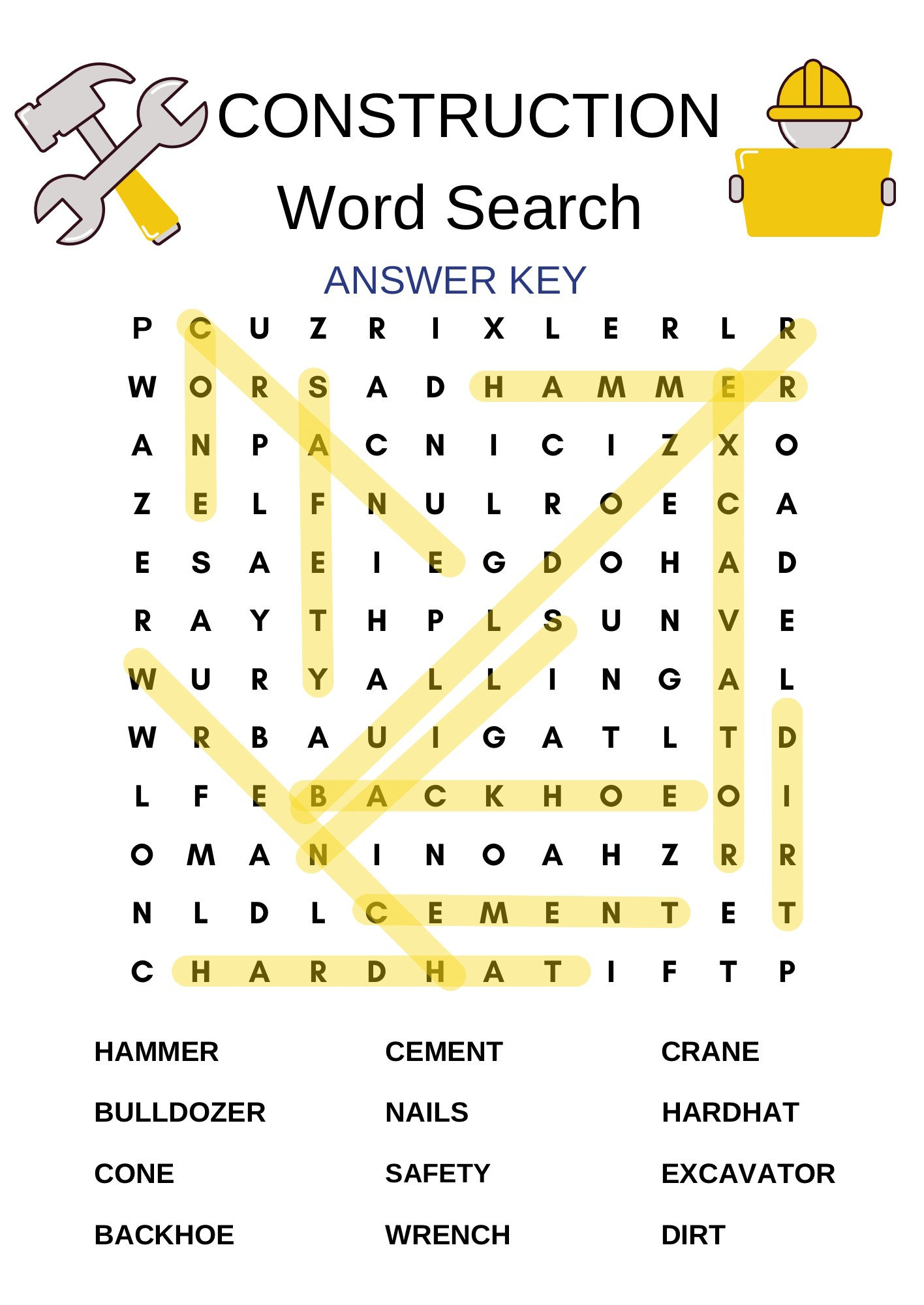 Construction Word Search Instant Download, Printable Construction Word ...