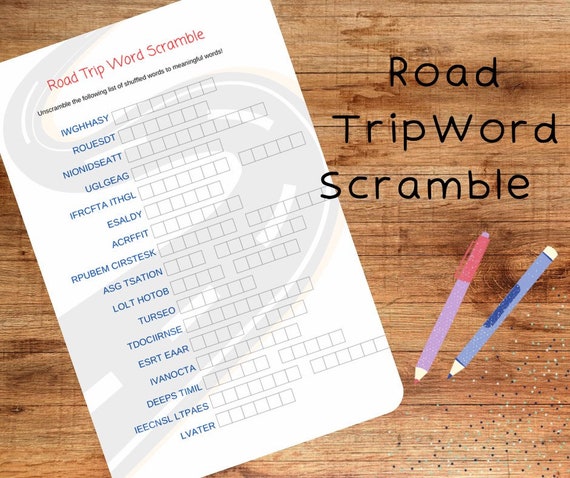 Road Trip Word Scramble Printable Car Ride Word Scramble | Etsy