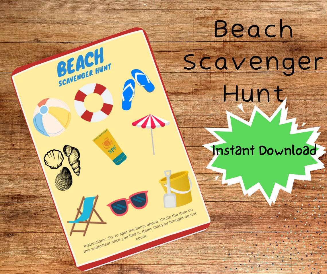 Beach Scavenger Hunt Instant Download, Printable Beach Vacation ...