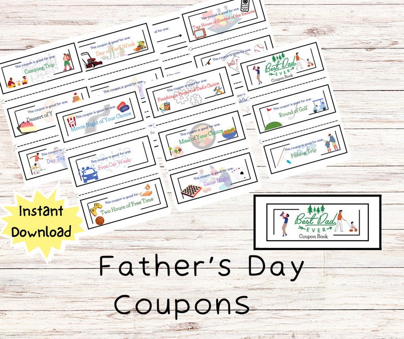 Printable Activity Coupons for Fathers Day Fathers Day - Etsy