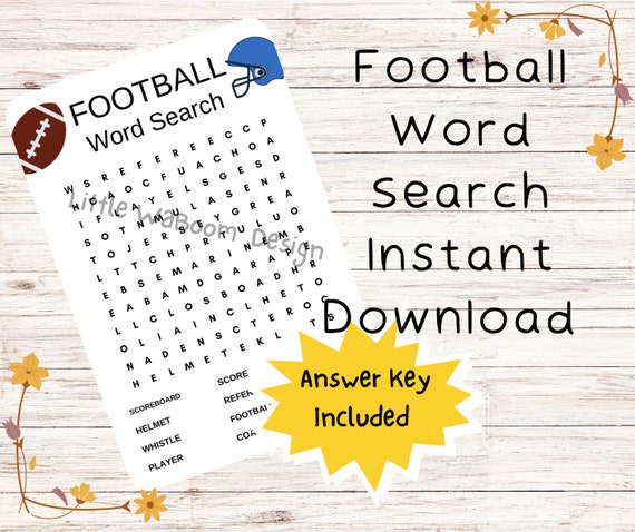 Football Word Search Instant Download American Football Word - Etsy