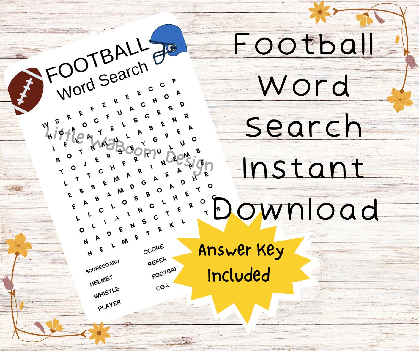 Football Word Search Instant Download, American Football Word Search ...