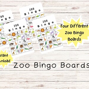 Four Printable Zoo Bingo Boards Instant Download Bingo Boards - Etsy