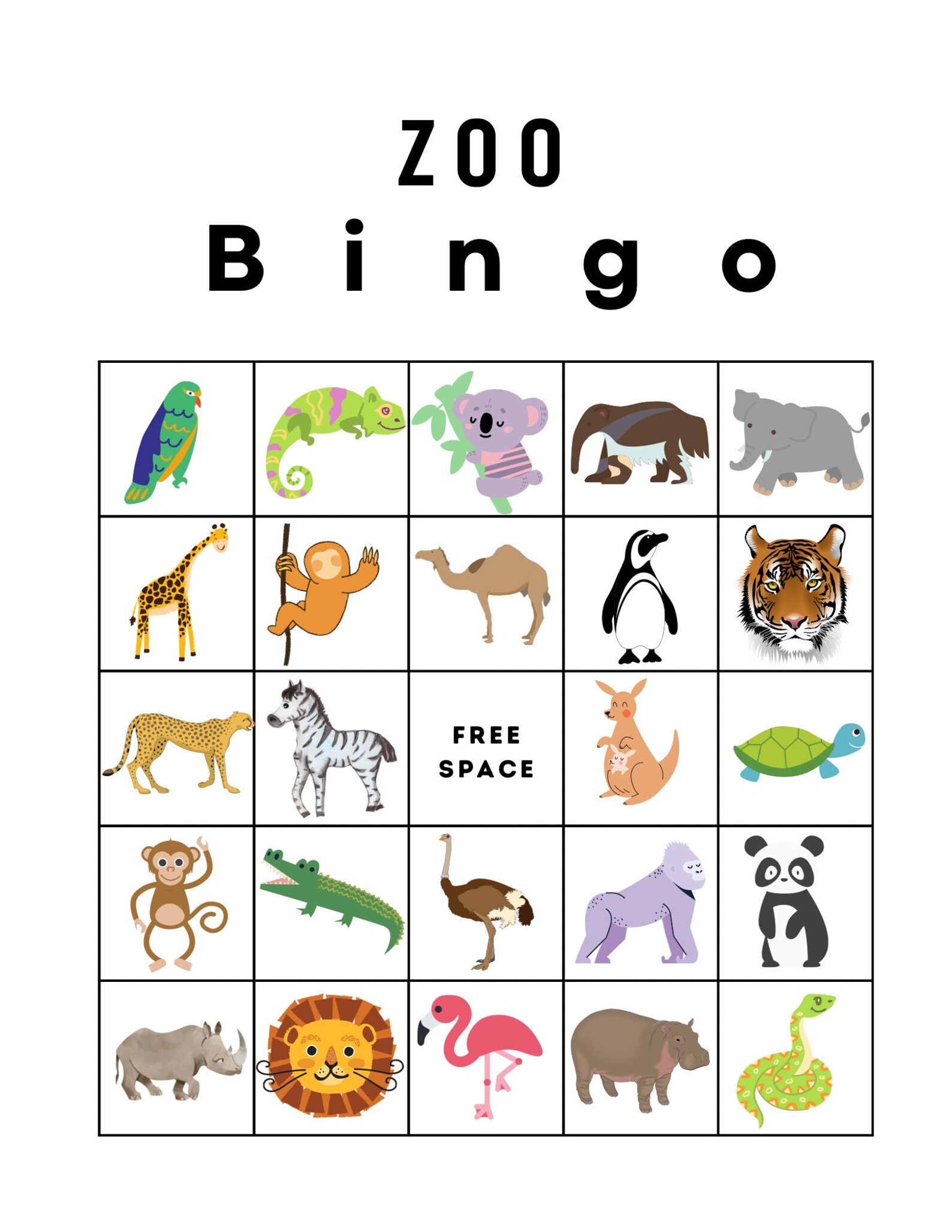 Four Printable Zoo Bingo Boards Instant Download Bingo Boards - Etsy