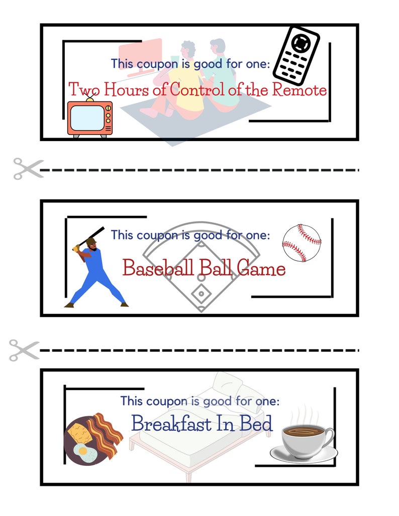 Printable Activity Coupons for Fathers Day Fathers Day - Etsy