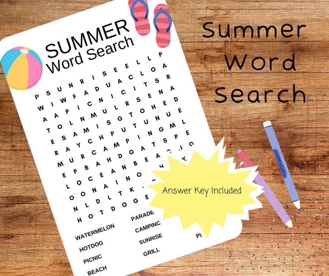 Summer Themed Word Search Instant Download, Printable Summer Themed ...