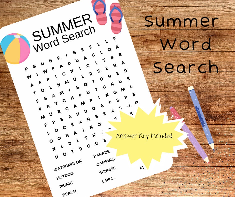 Summer Themed Word Search Instant Download, Printable Summer Themed ...