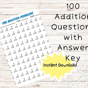 100 Addition Question Instant Download, Addition Printable, Math PDF - Etsy
