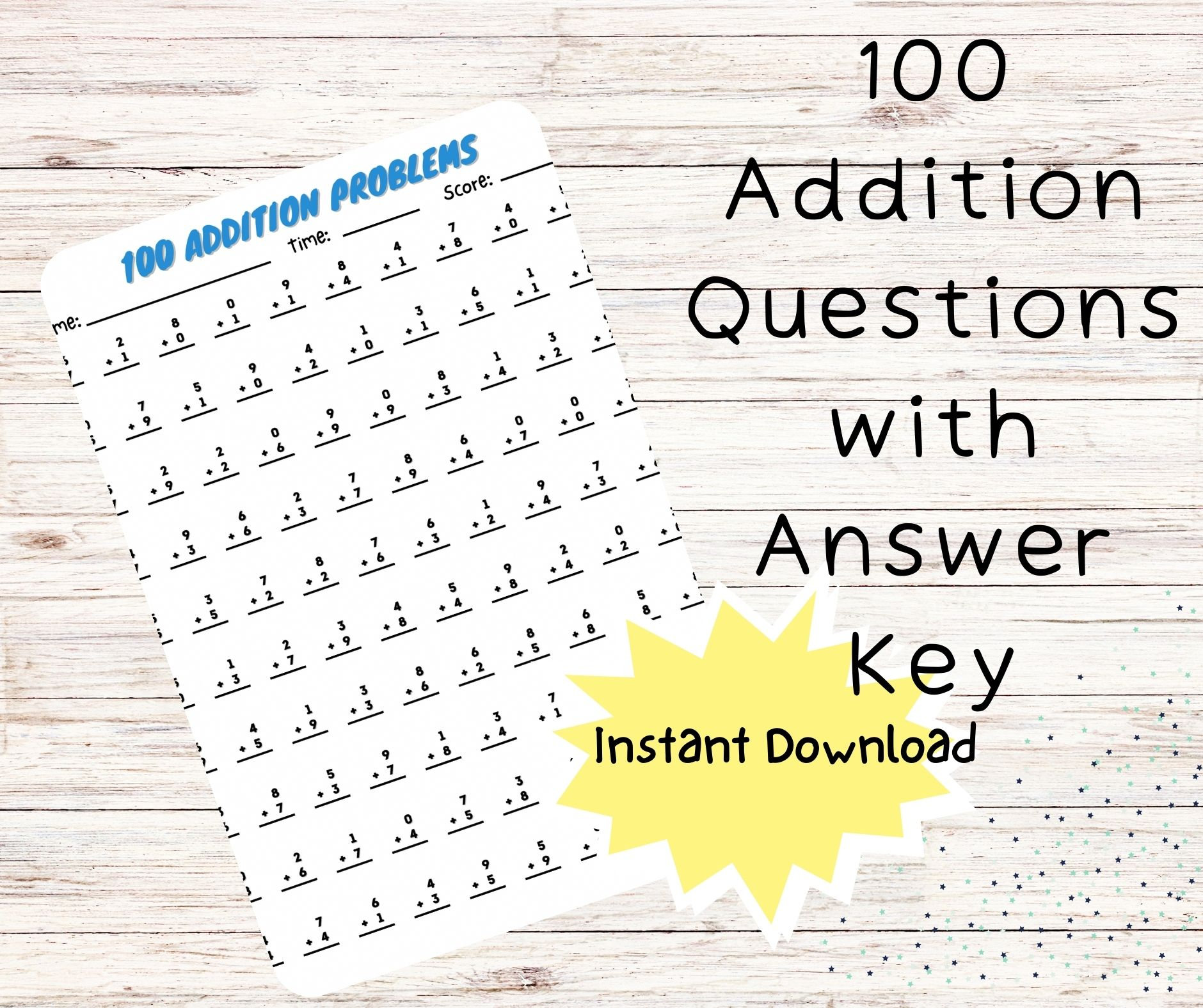 100 Addition Question Instant Download, Addition Printable, Math PDF - Etsy