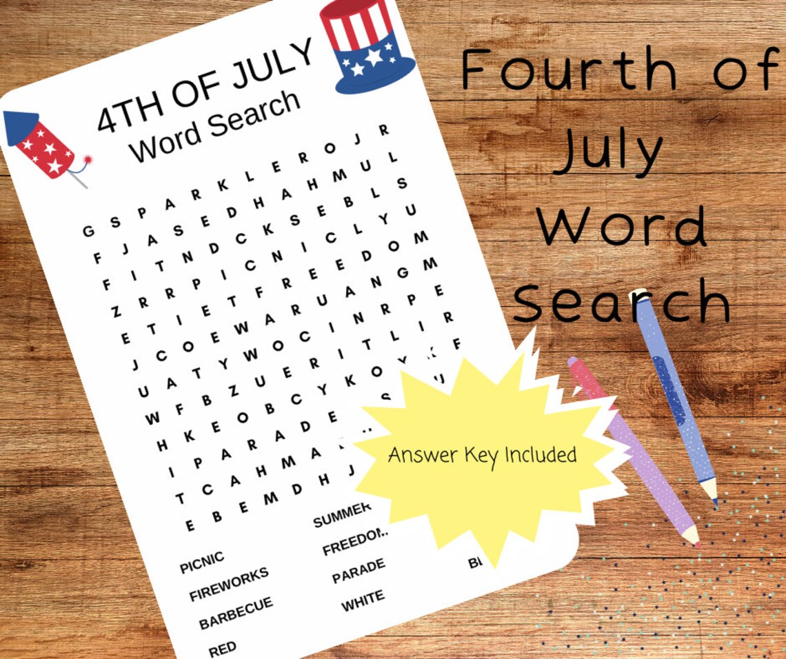 Fourth of July Word Search Instant Download, Independence Day Word ...