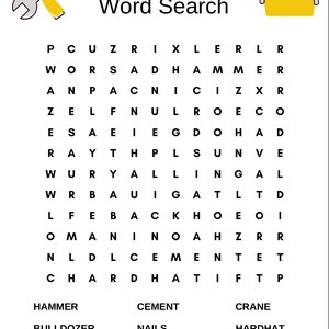 Construction Word Search Instant Download, Printable Construction Word ...