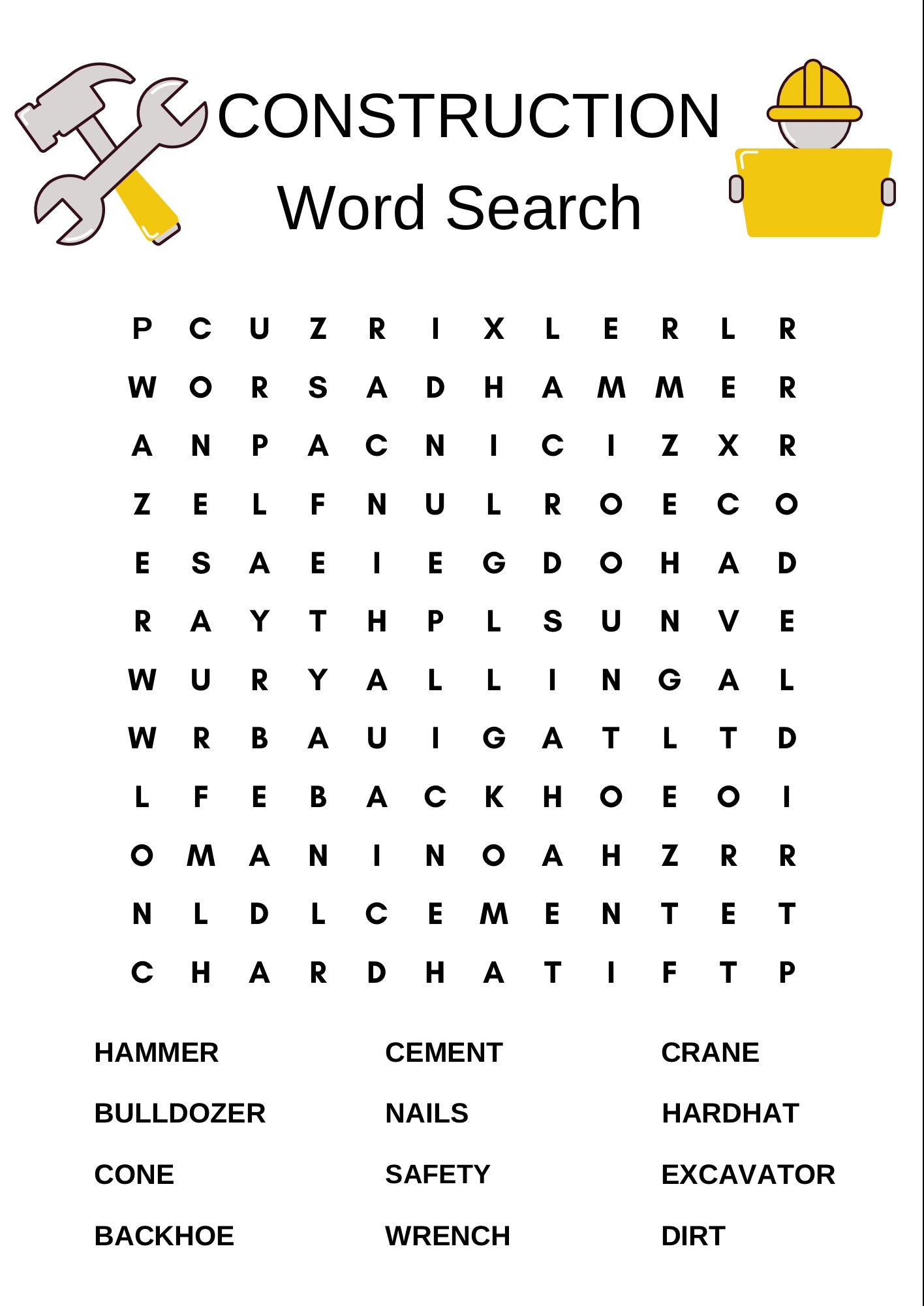 Construction Word Search Instant Download, Printable Construction Word ...