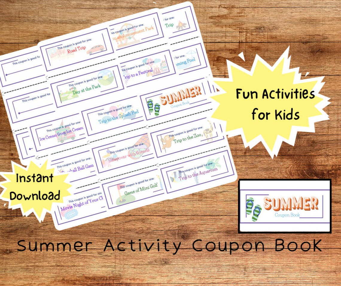 Printable Summer Activity Coupons for Kids Summer Voucher - Etsy